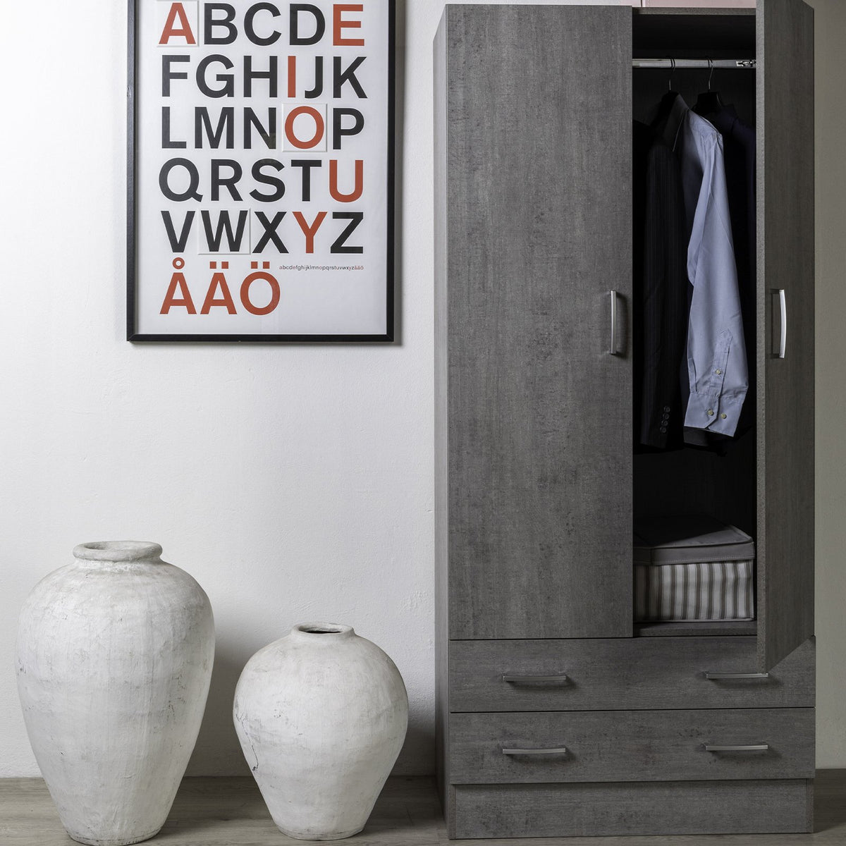 Cement wooden wardrobe with chest of drawers, clothes cabinet and shoe ...