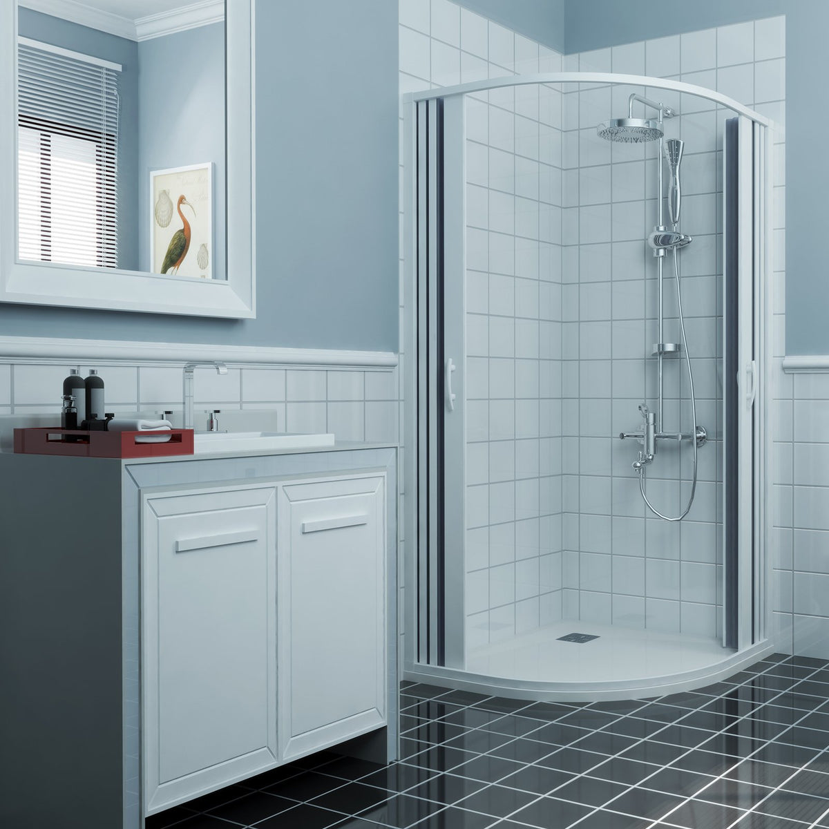 "Flex" circular shower stall with wide central opening and adjustable ...