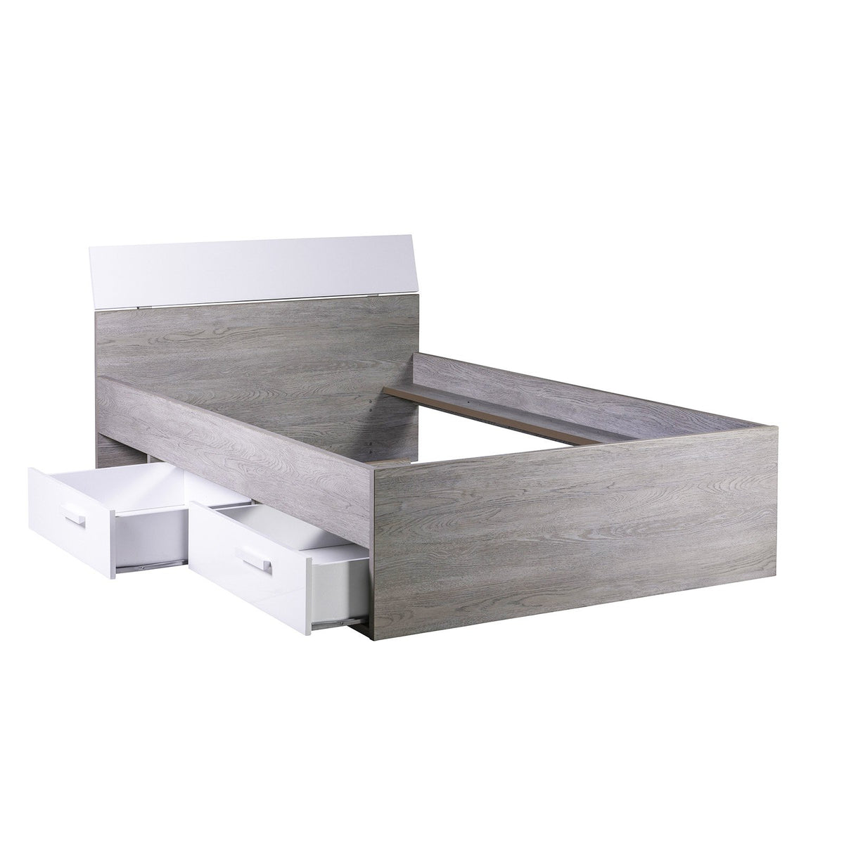 Large single bed with wooden structure, drawers and headboard, modern ...
